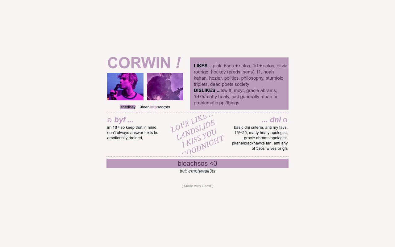 Corwin's card
